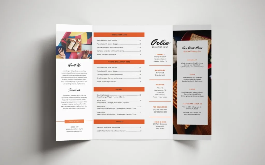 Folded Menus Printing - Venture Design and Print